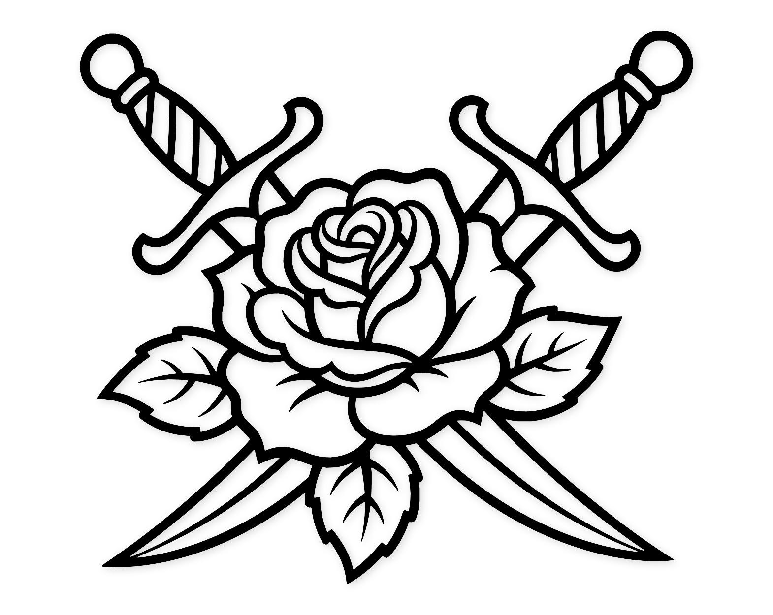 Rose and Crossed Daggers Svg Png: Bold High Contrast Design for Wall ...
