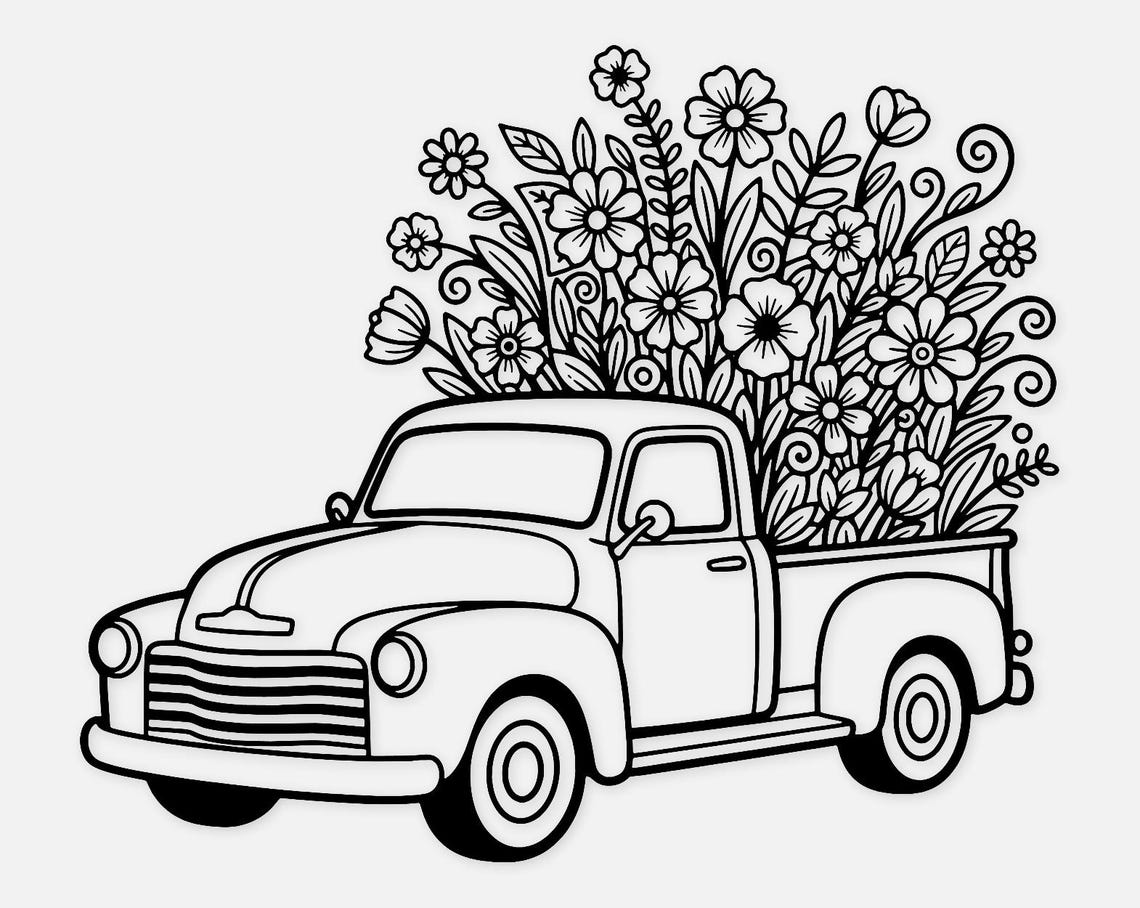 Vintage Truck With Flowers Svg Png: Bold Design for Spring Projects ...