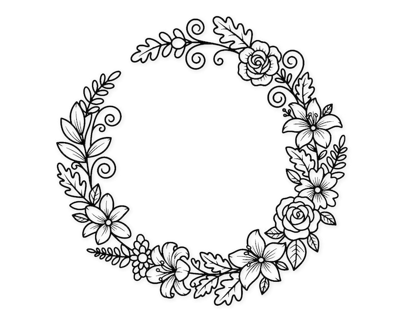 Floral Wreath Svg Png: Elegant Design for Wall Art - Etsy