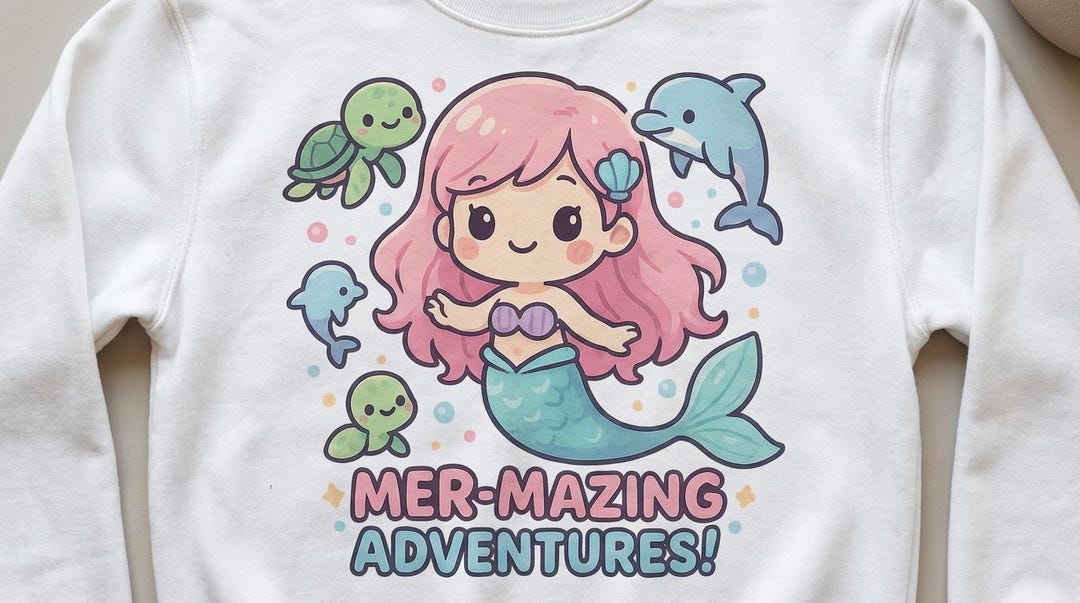 Chibi Mermaid Digital Art: Cute Pastel Illustration With Sea Animals - Etsy