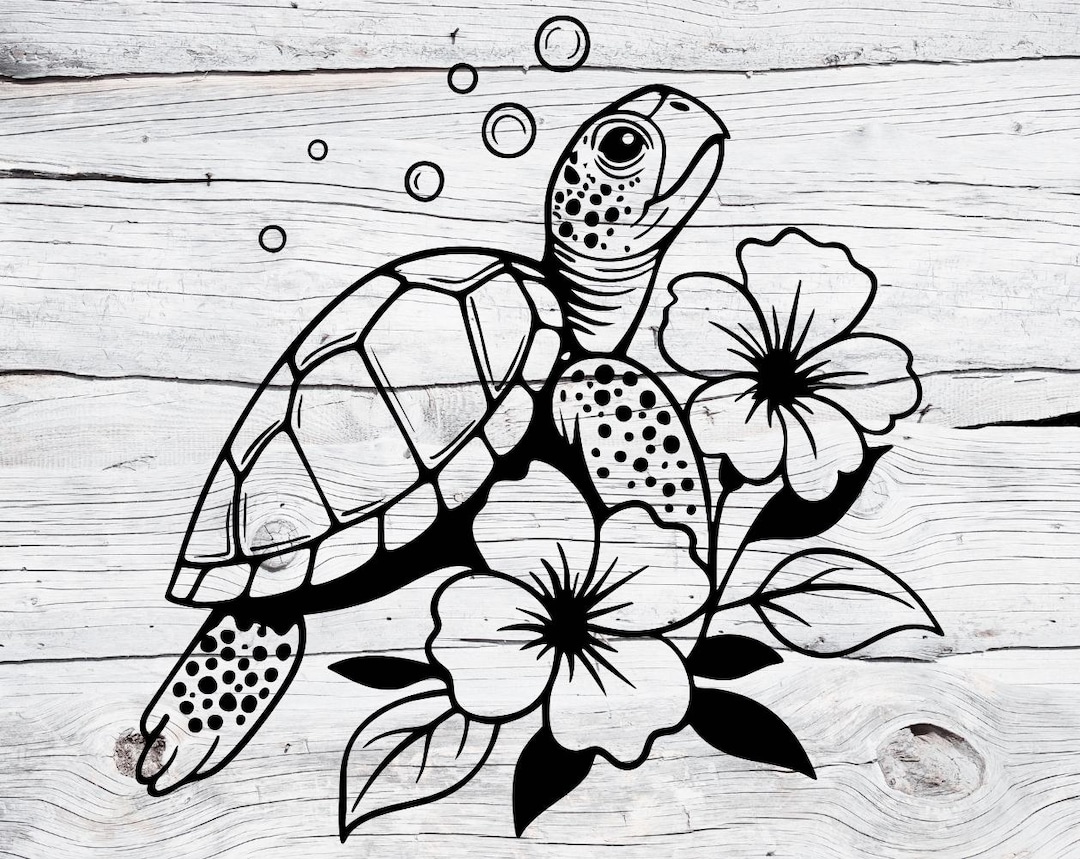 Sea Turtle SVG PNG | Floral Turtle Line Art | Ocean Animal Outline ...