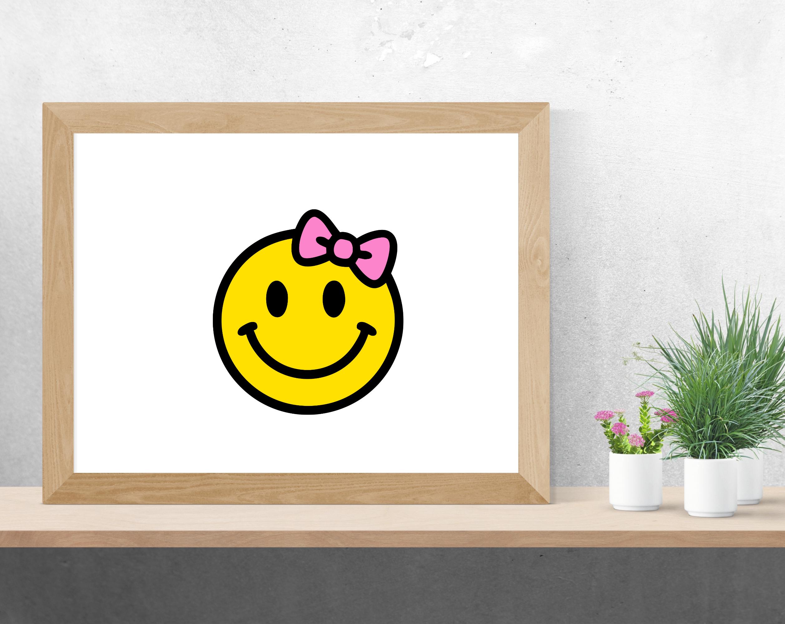 Layered Smiley Face With Bow SVG PNG, Cute Girl Emoji Cricut File ...