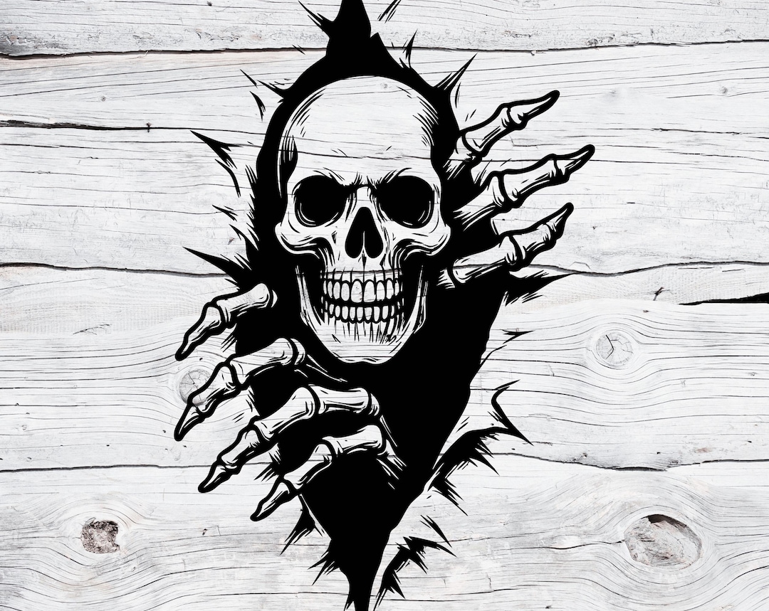 Ripped Skull SVG PNG | Skeleton Breaking Wall Clipart | Horror Skull ...