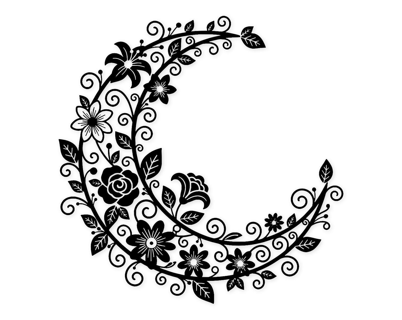 Crescent Moon Design Svg Png: Floral Silhouette for Wall Art - Etsy