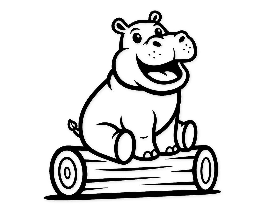 Hippo Smiling on Log Svg Png: Cut Ready Digital Design for Cricut ...