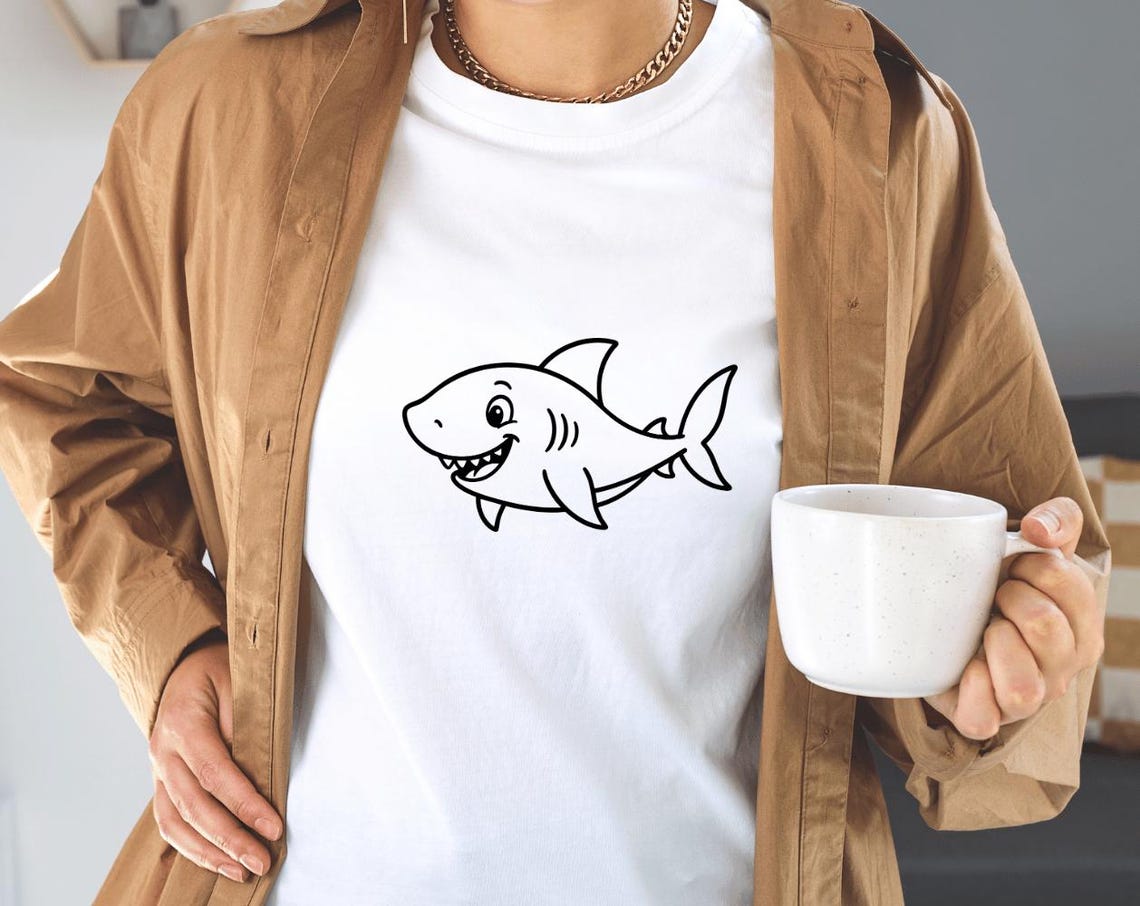 Cute Shark SVG PNG | Smiling Baby Shark Clipart | Ocean Animal Line Art ...