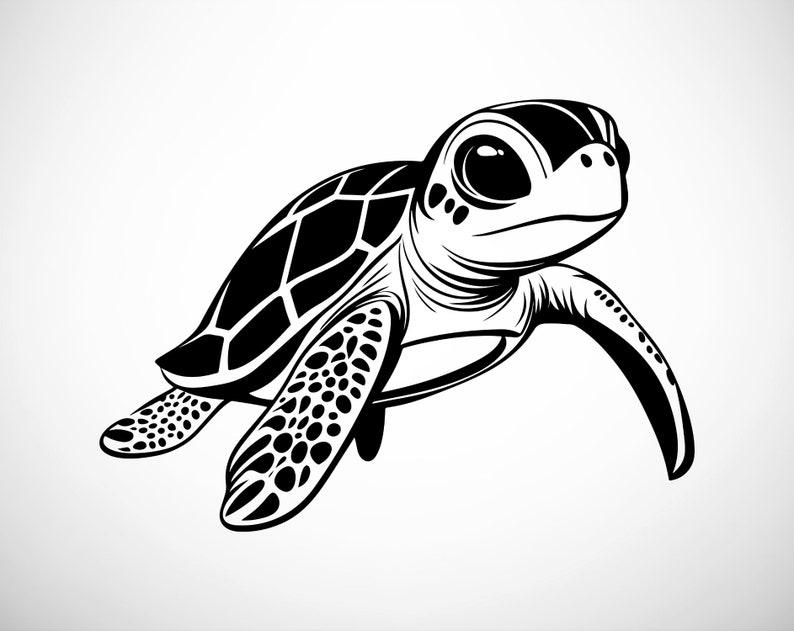 Sea Turtle SVG & PNG - Cute Baby Turtle Line Art for Crafting, T-shirts ...
