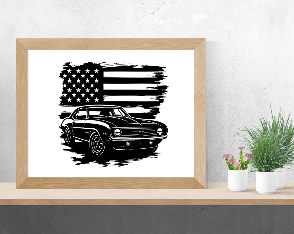Muscle Car Svg American Flag PNG | Vintage Muscle Car Camaro SS Classic ...