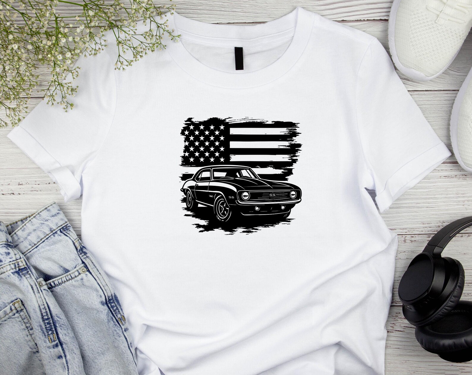 Muscle Car Svg American Flag PNG | Vintage Muscle Car Camaro SS Classic ...