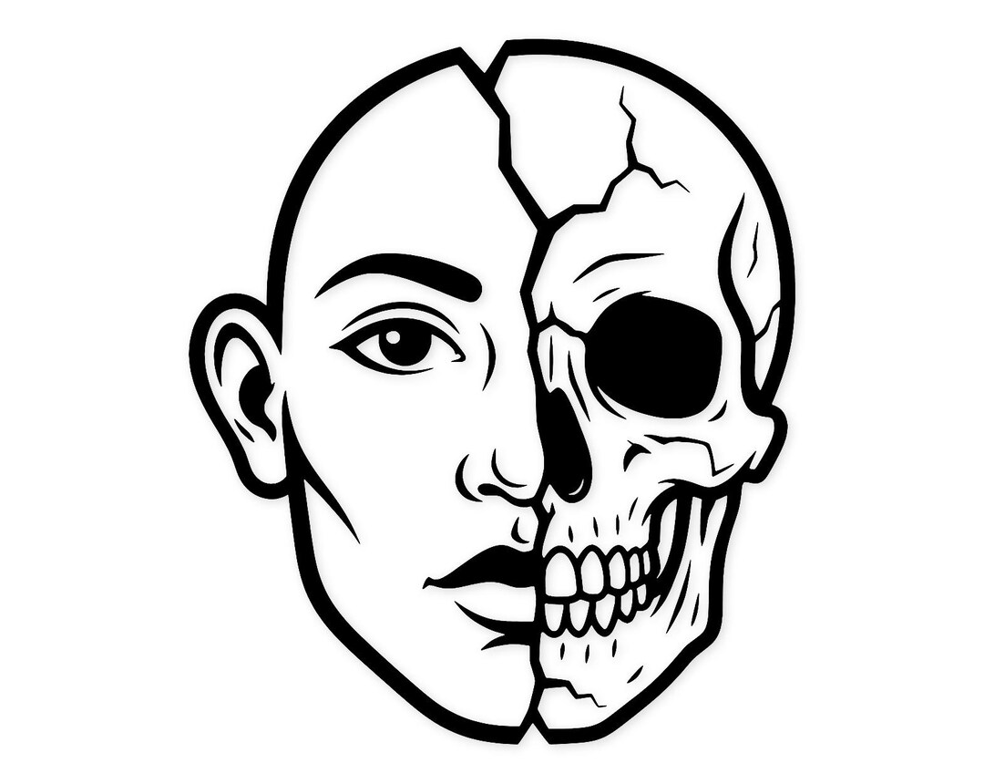Half Skeleton Face Svg Png: High Contrast Cut File for Craft Projects ...