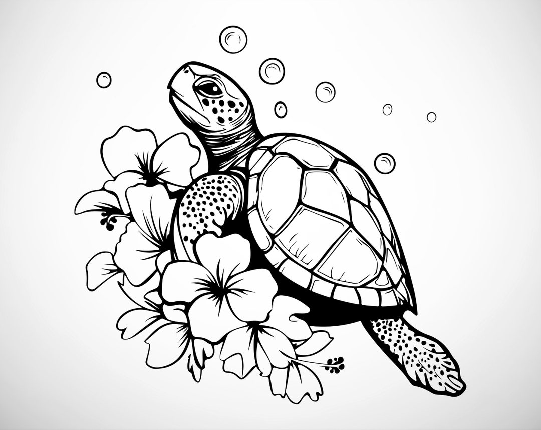 Sea Turtle SVG & PNG - Elegant Line Art for Crafting, T-shirts, and ...