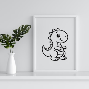Cute Dinosaur SVG PNG | Baby Dino Line Art Clipart | Cartoon Dinosaur ...