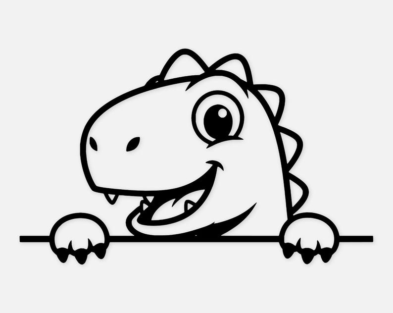Peeking Dinosaur Digital Artwork: Svg Png Black and White Line Drawing ...