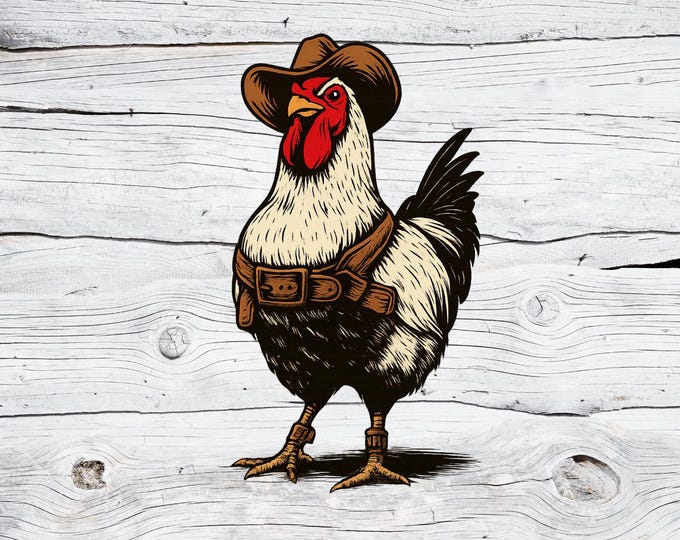 15 Funny Cowboy Rooster PNG Clipart, Western Chicken With Hat and ...