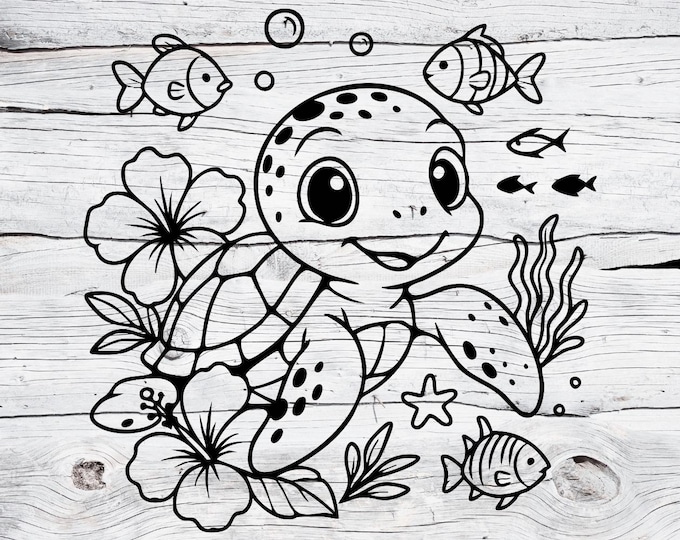 Sea Turtle SVG & PNG - Elegant Line Art for Crafting, T-shirts, and ...