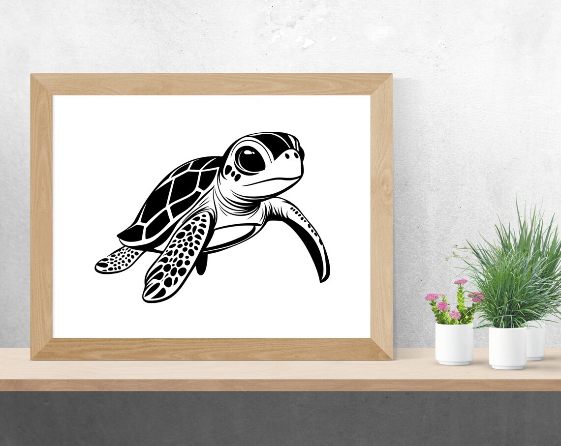 Sea Turtle SVG & PNG - Cute Baby Turtle Line Art for Crafting, T-shirts ...
