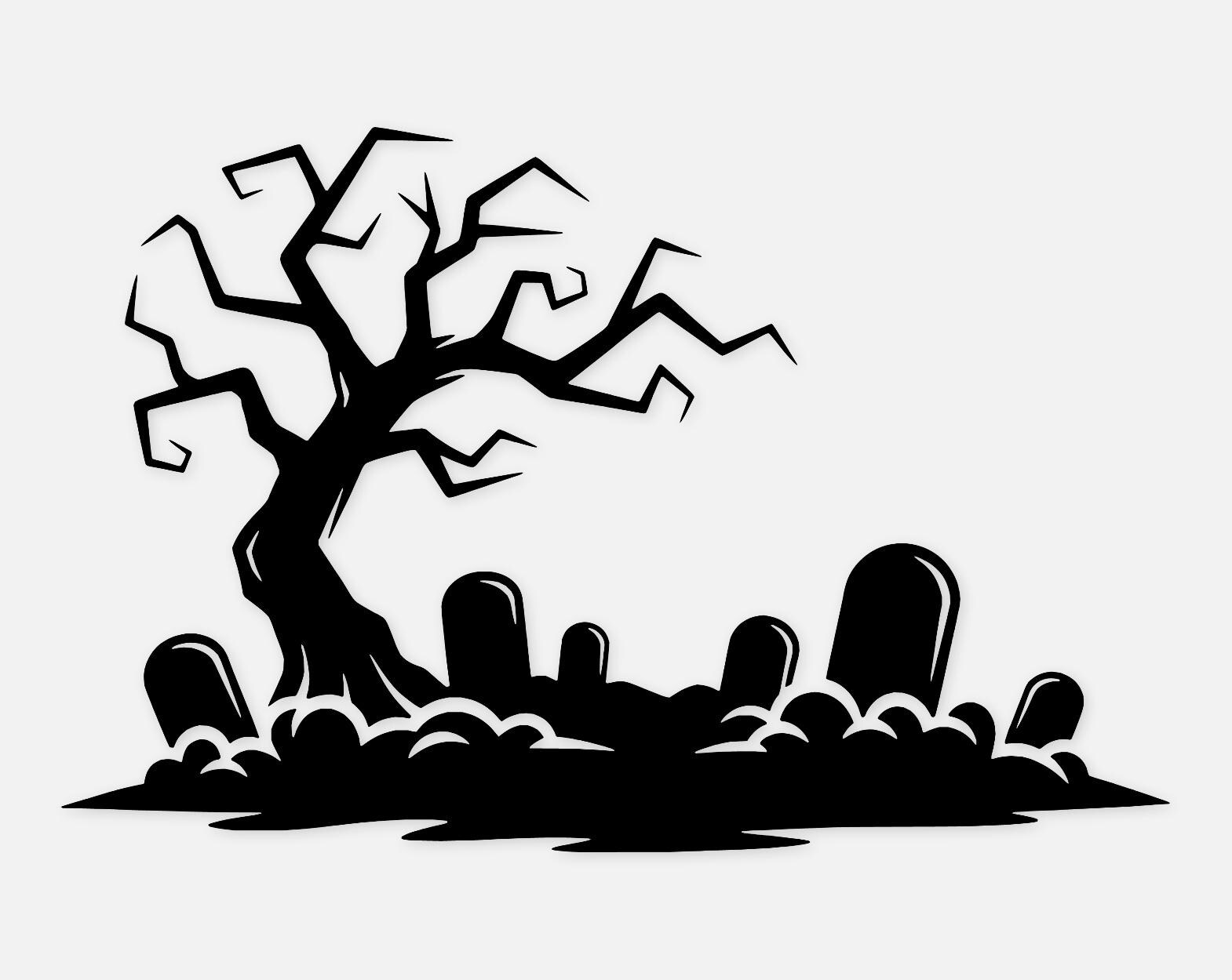 Foggy Graveyard Scene Svg Png: Bold Silhouette for Halloween Decor - Etsy