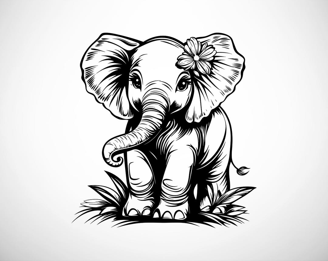 Floral Elephant Svg, Cute Elephant With Flowers SVG, Boho Elephant Cut ...