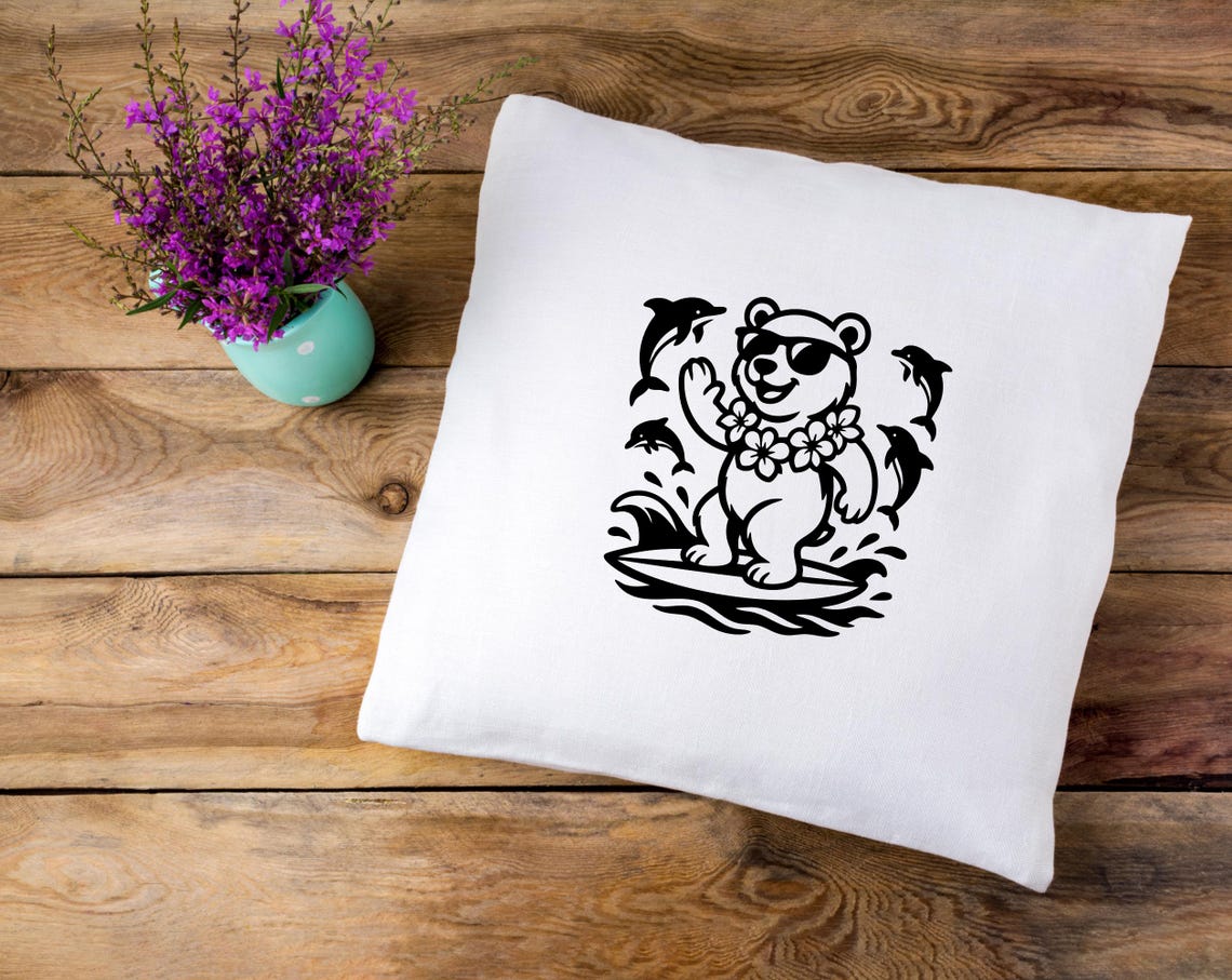 Surfing Bear SVG PNG | Cool Bear With Sunglasses and Dolphins | Summer ...