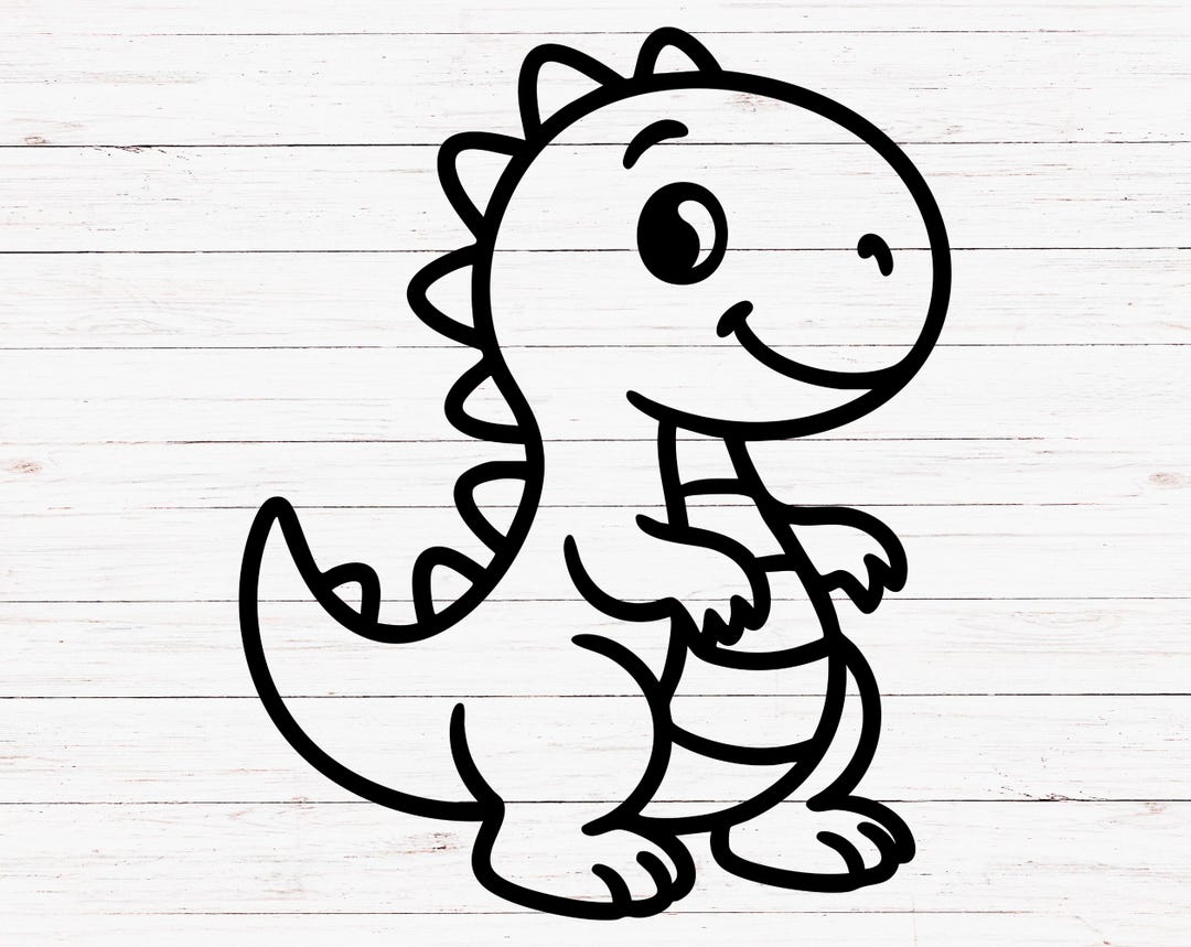 Cute Dinosaur SVG PNG | Baby Dino Line Art Clipart | Cartoon Dinosaur ...