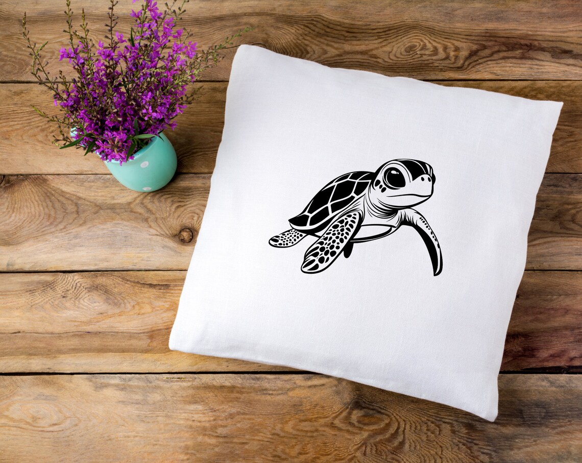 Sea Turtle SVG & PNG - Cute Baby Turtle Line Art for Crafting, T-shirts ...