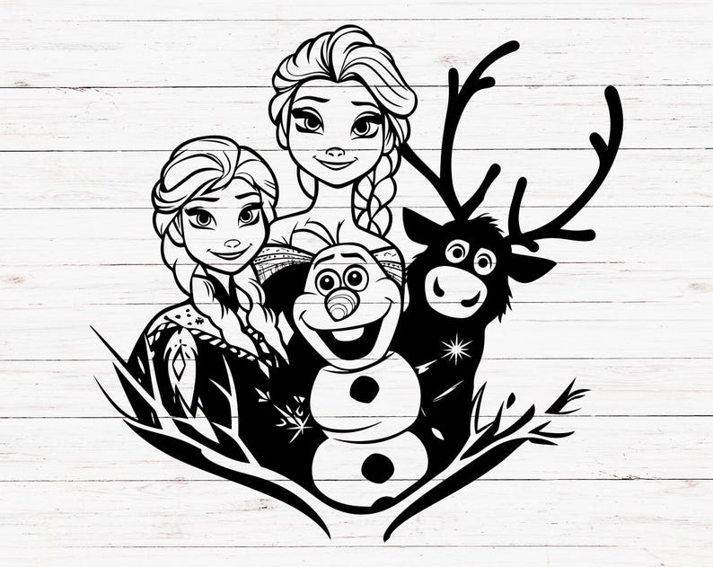 Frozen Svg, Frozen Elsa, Anna, Olaf and Sven Outline Clipart, Elsa Svg ...