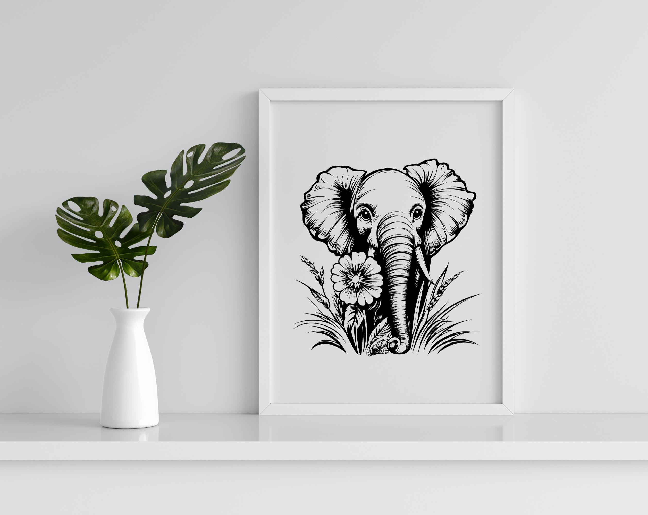 Elephant Svg, Floral Elephant SVG, Elegant Elephant With Flowers Cut ...
