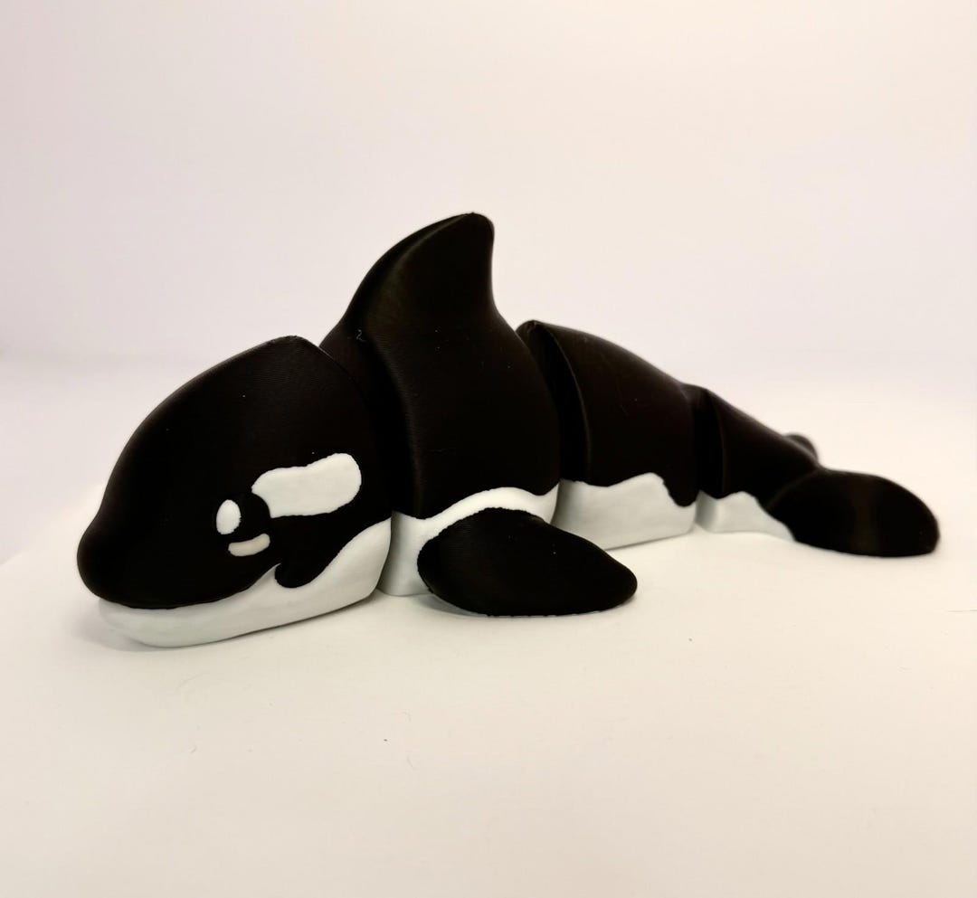 Large 3D Printed Articulated Orca – Flexible Toy Figurine - Black and ...