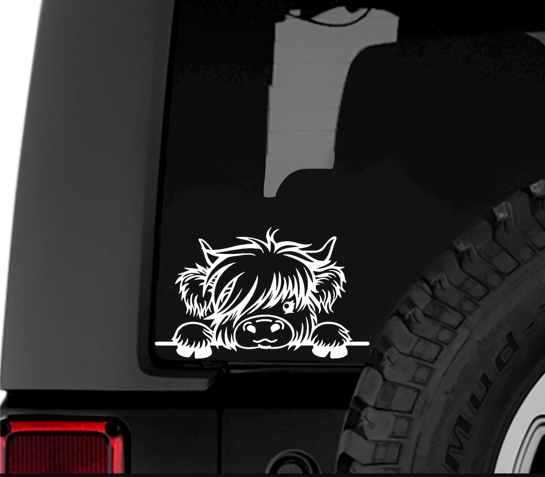 Adorable Peeking Highland Cow Long Hair | Sticker Decal | Car Sticker ...