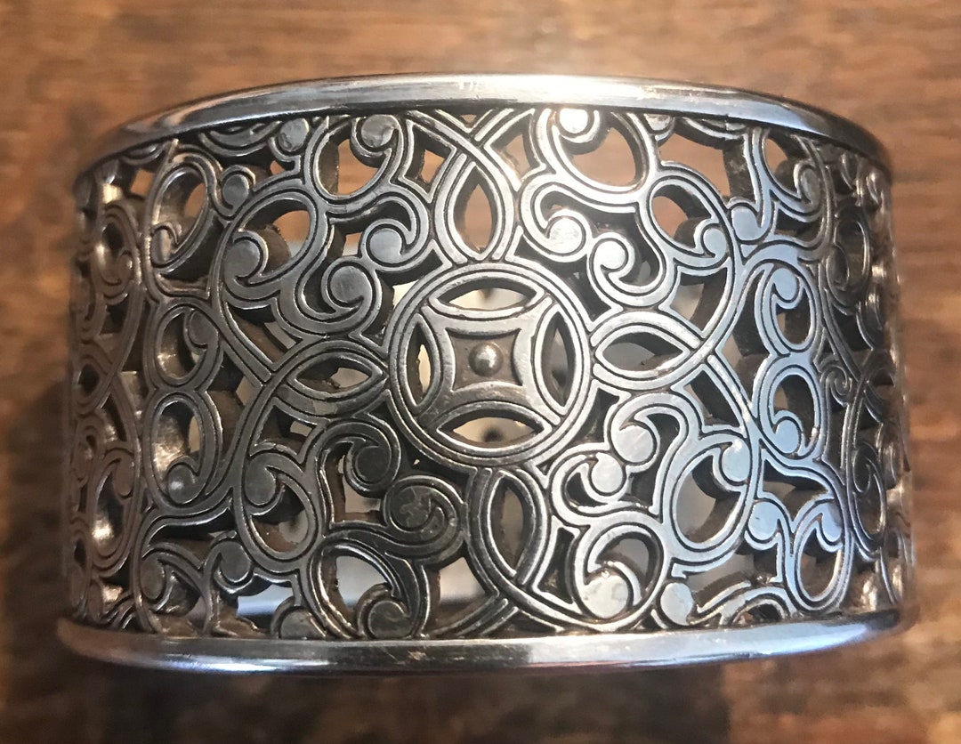 Brighton Wide Silver Ornate Cutout Bangle - Etsy