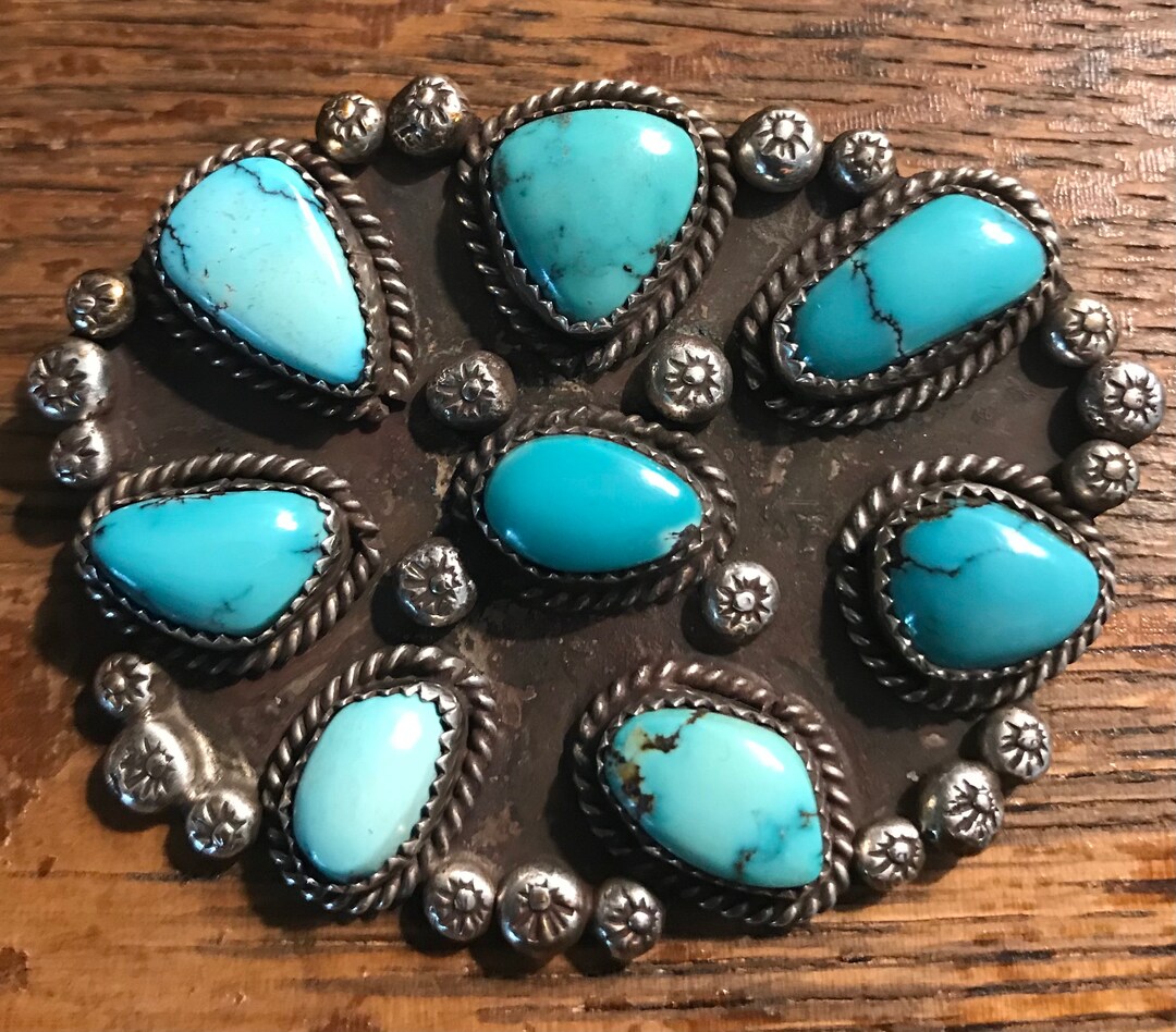 Large Native American Sterling Turquoise Cluster Pin - Etsy