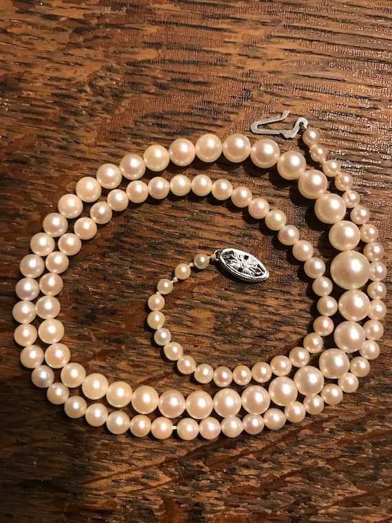 Vintage Genuine Graduated Pearl Necklace 10k White Gold Clasp - Etsy