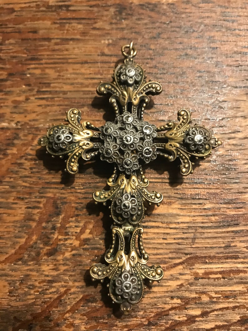 Antique Victorian Large Filigree Cross Marcasite and Turquoise Stone ...