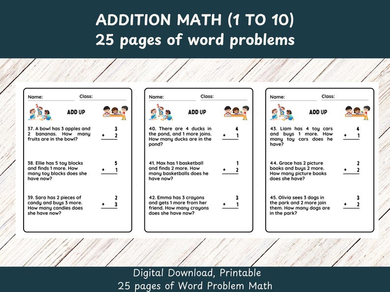 25 Addition Worksheets Numbers From 1 to 10 Kindergarten and 1st Grade ...