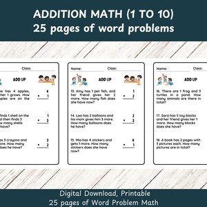 25 Addition Worksheets | Numbers From 1 to 10 | Kindergarten and 1st ...