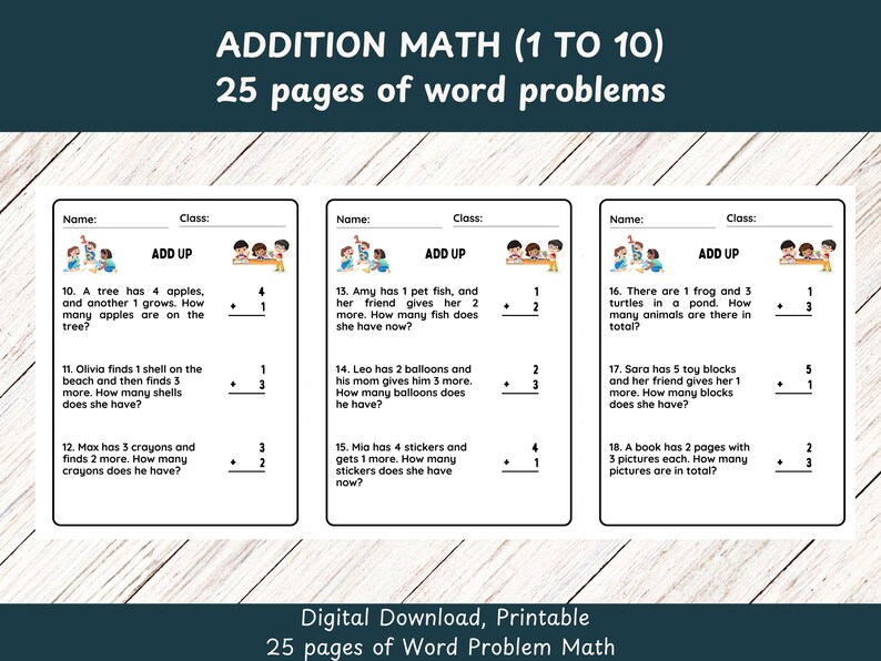 25 Addition Worksheets | Numbers From 1 to 10 | Kindergarten and 1st ...