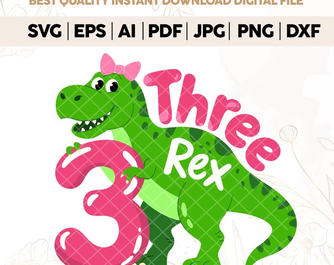 Girl Three Rex Svg, 3rd Birthday Svg, Girls T-rex Svg, Dinosaur ...