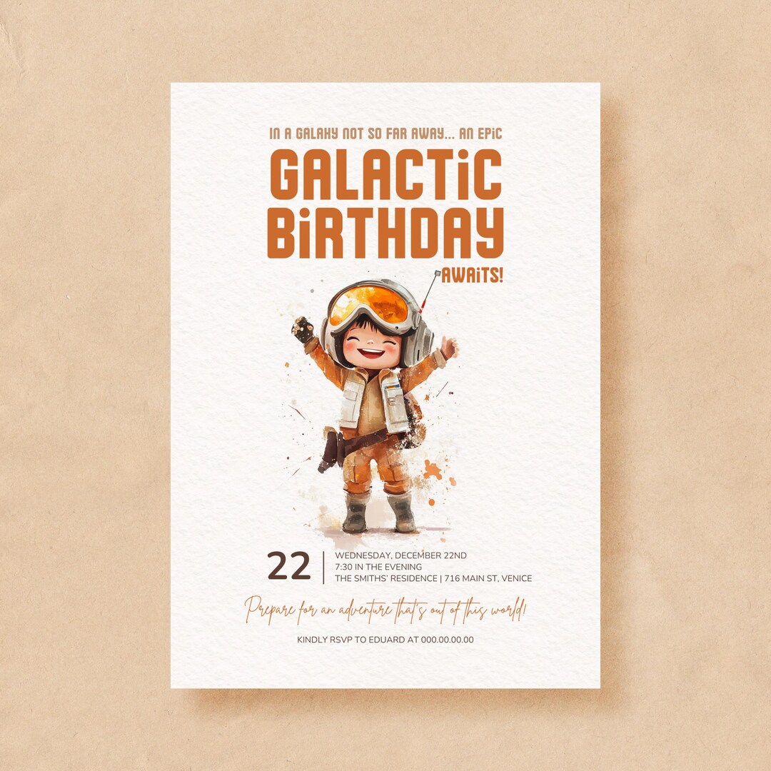 Editable Galactic Birthday Invitation Card Rebel Pilot Theme Instant ...