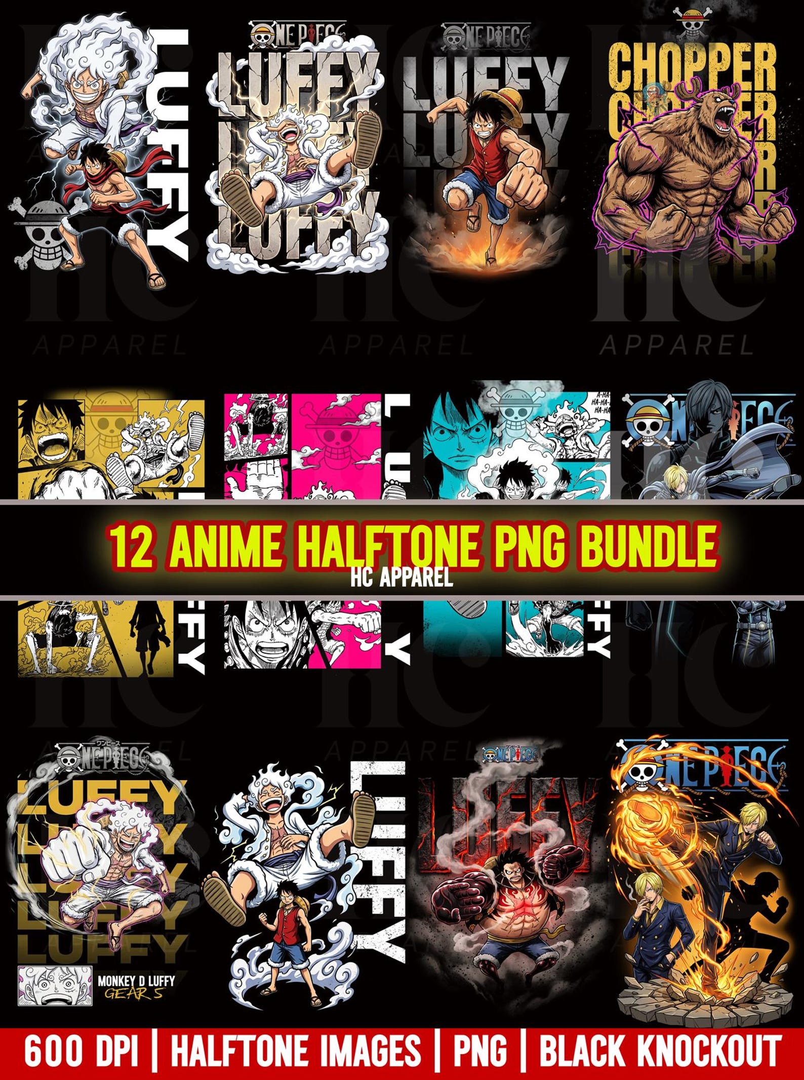 12 Anime Halftone PNG Bundle| Anime Png | 600 DPI Transparent Clipart ...
