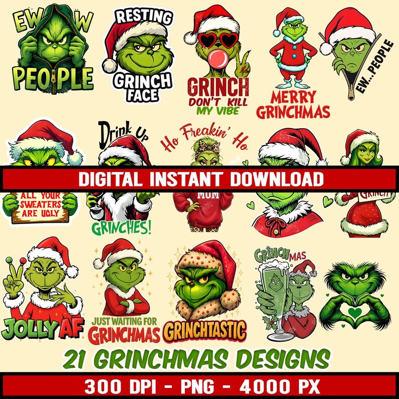 Grinchmas PNG Bundle – Christmas Grinch Designs (digital Download) - Etsy