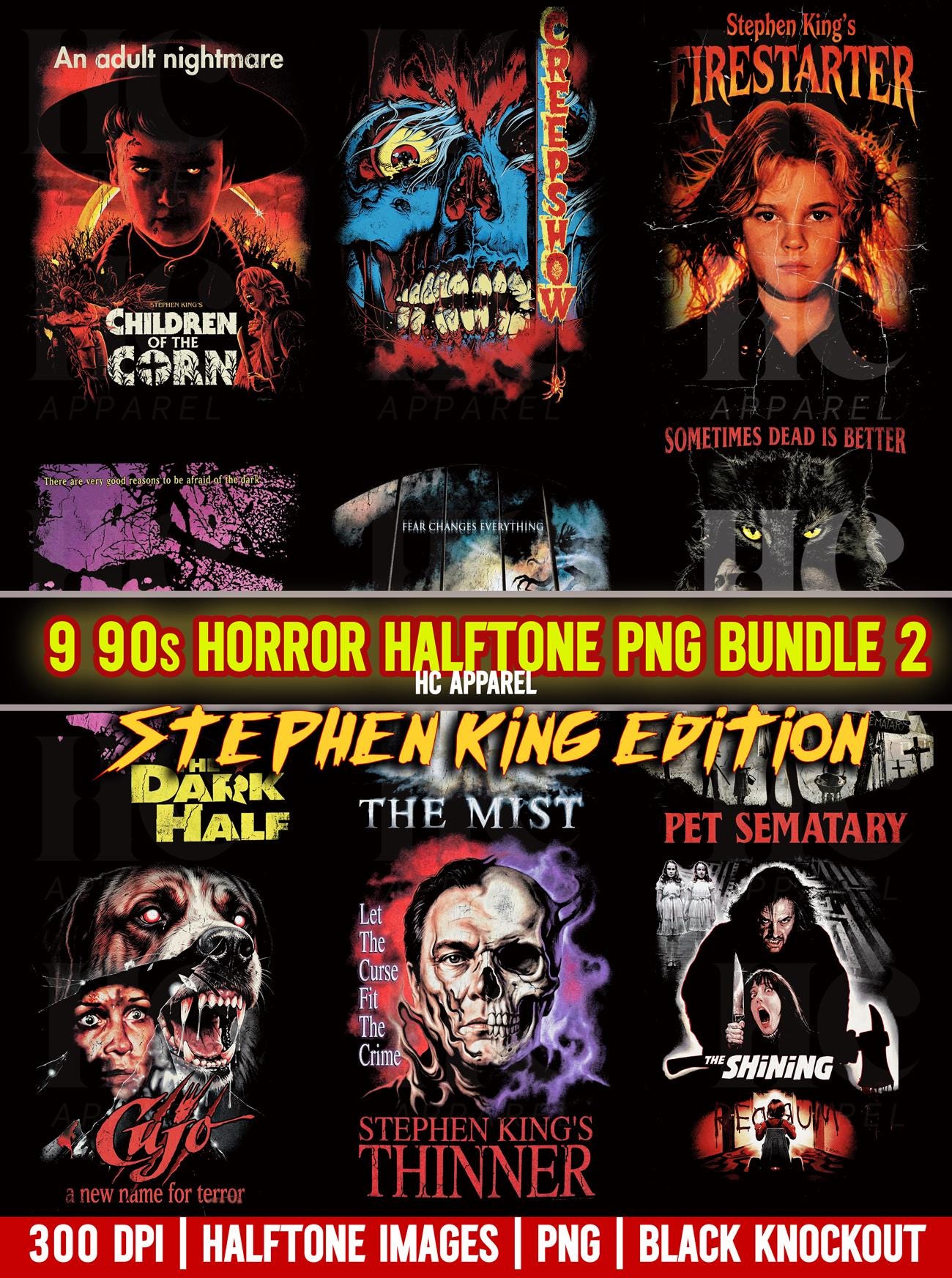 90s Horror Halftone PNG Bundle | Retro Horror Movie Art | 9 High ...