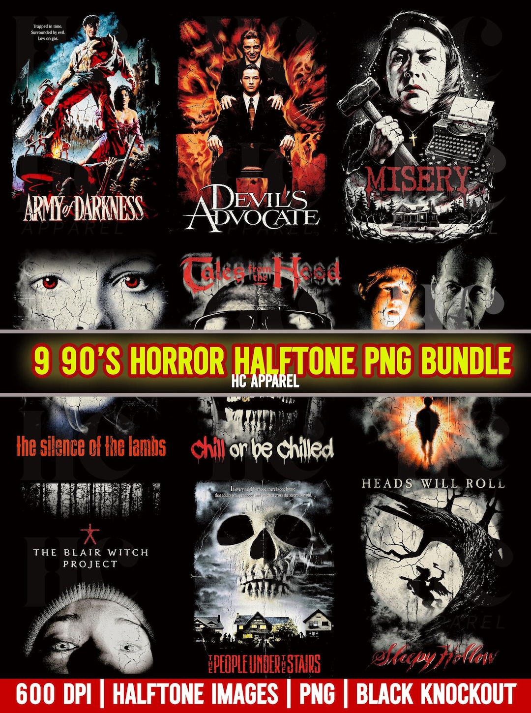 Digital Halftone PNG Bundle | Retro Horror Movie Art | 9 High ...