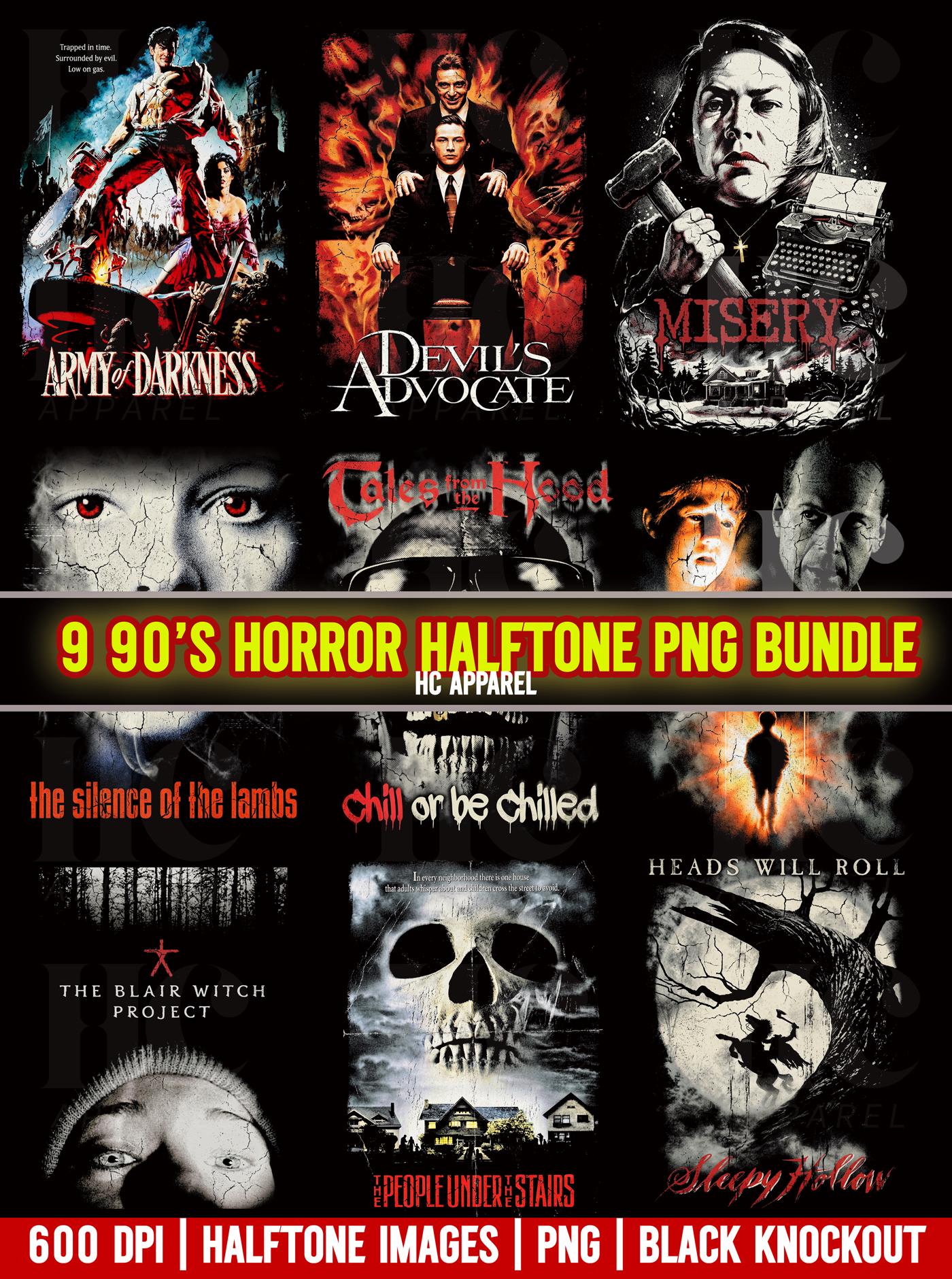 Digital Halftone PNG Bundle | Retro Horror Movie Art | 9 High ...