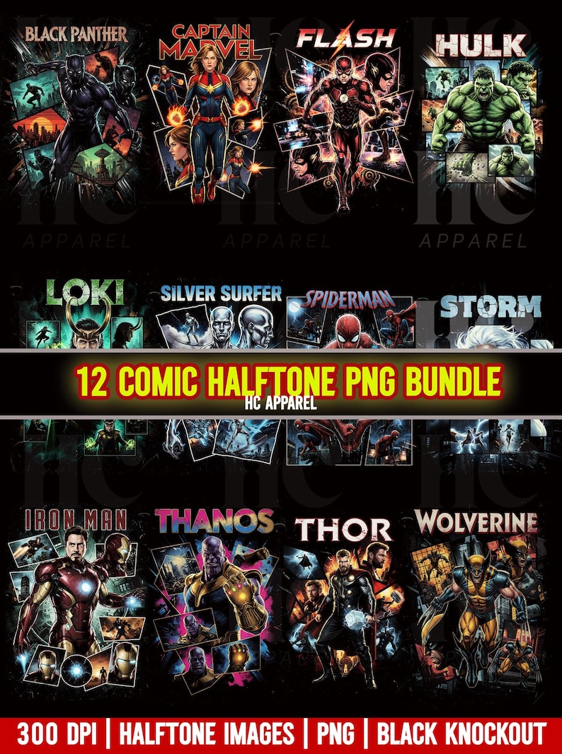 12 Comic Halftone PNG Bundle | Black Knockout Transparent Background ...