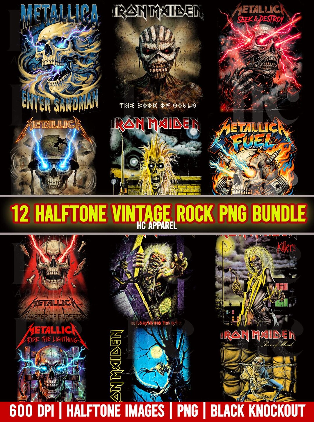 Halftone Vintage Rock PNG Bundle | Retro Dot Texture Overlays ...