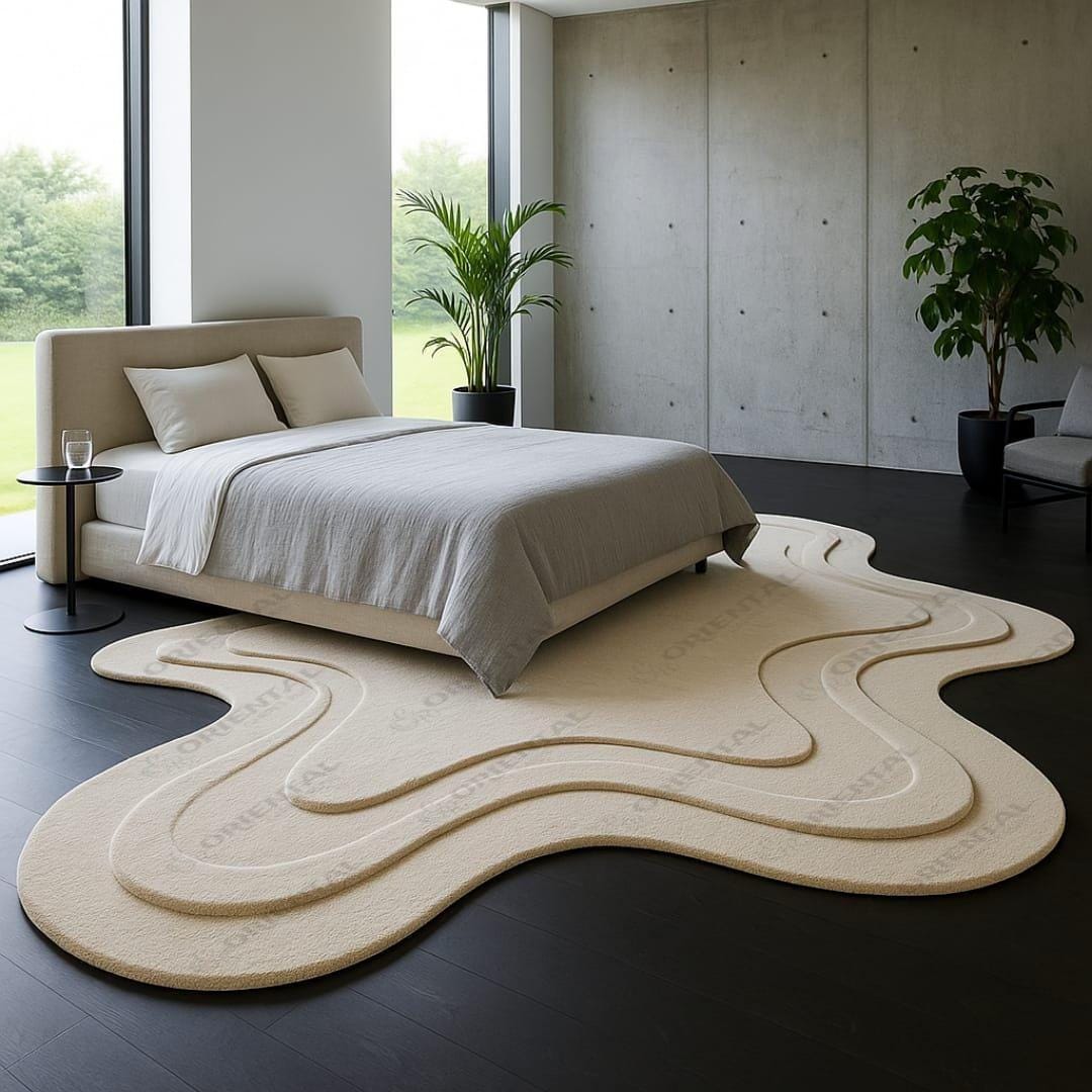 Hand Tufted Wavy Cream Rug: Modern Abstract Bedroom Carpet - Etsy