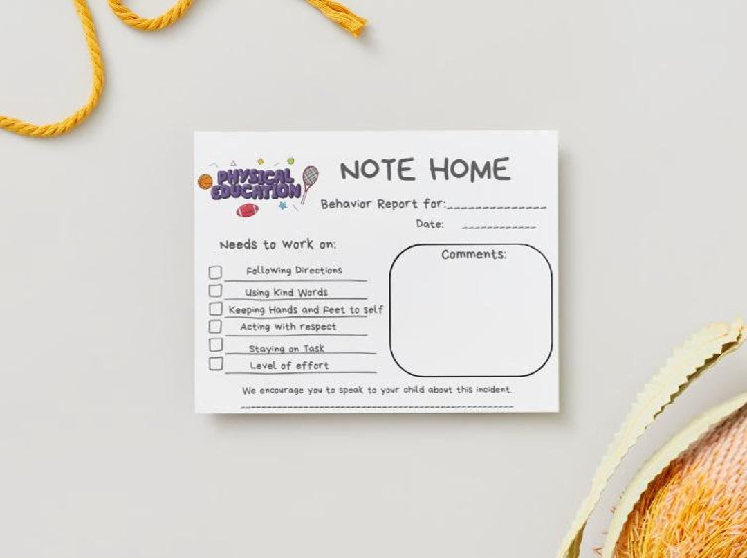 Physical Education Behavior Note Home- Elementary P.E. Communication ...