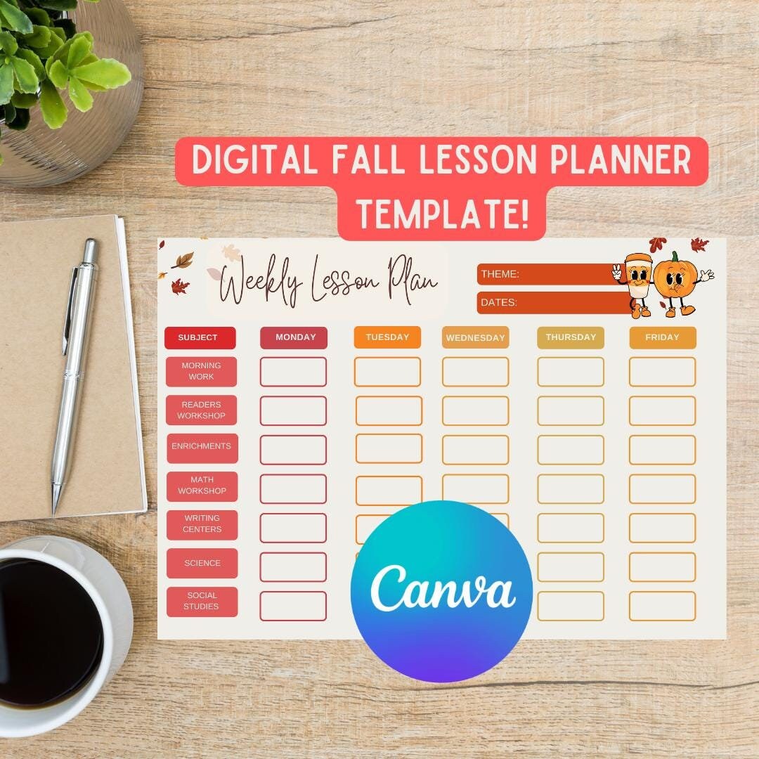 Fall Lesson Plan Template: Editable Weekly Planner (canva, Digital ...