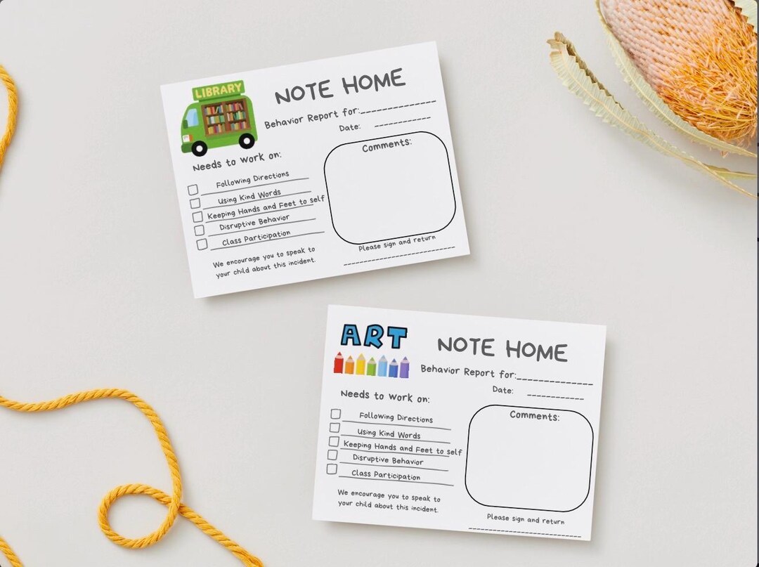 Elementary Art Class Behavior Note Home - Communication PDF - Etsy
