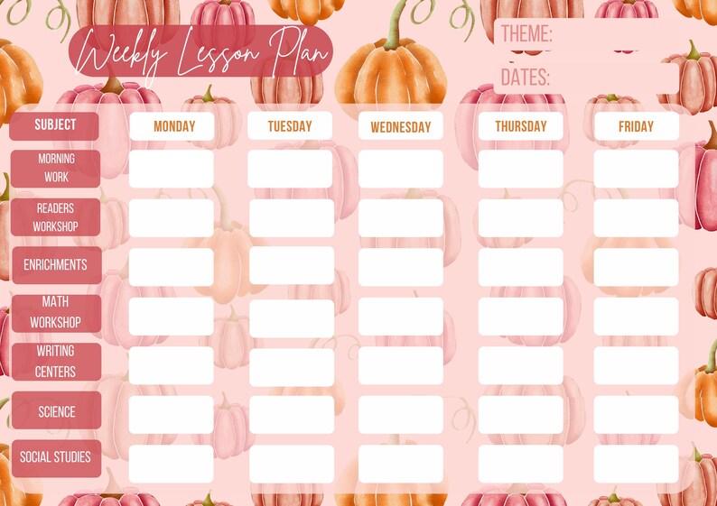 Pink Fall Lesson Plan Templates: Editable Weekly Planner (digital ...